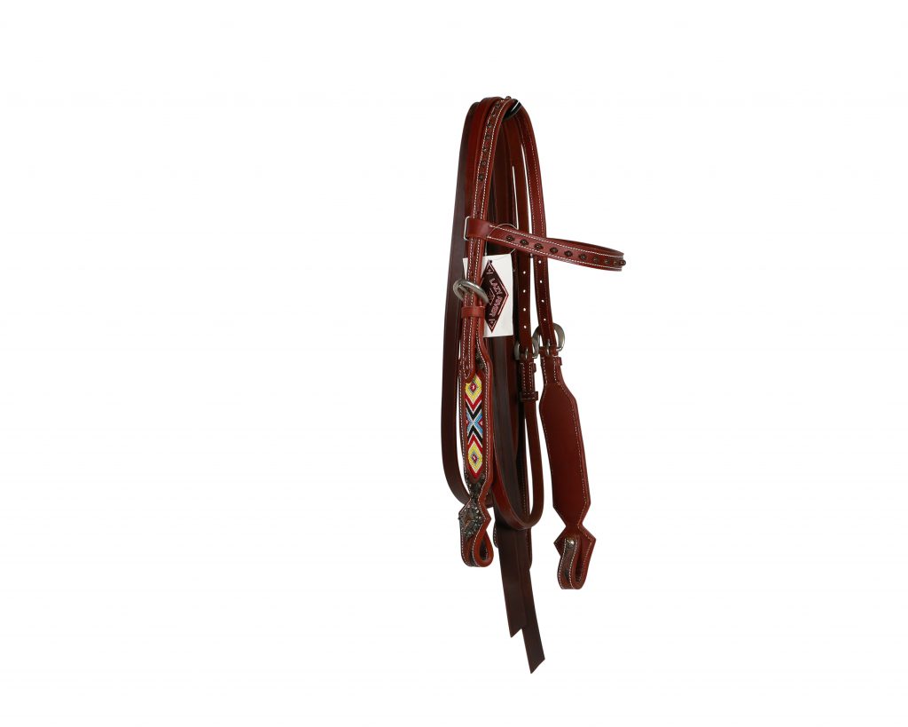 Beaded Western Bridle with Brass Detail - Europa Saddlery